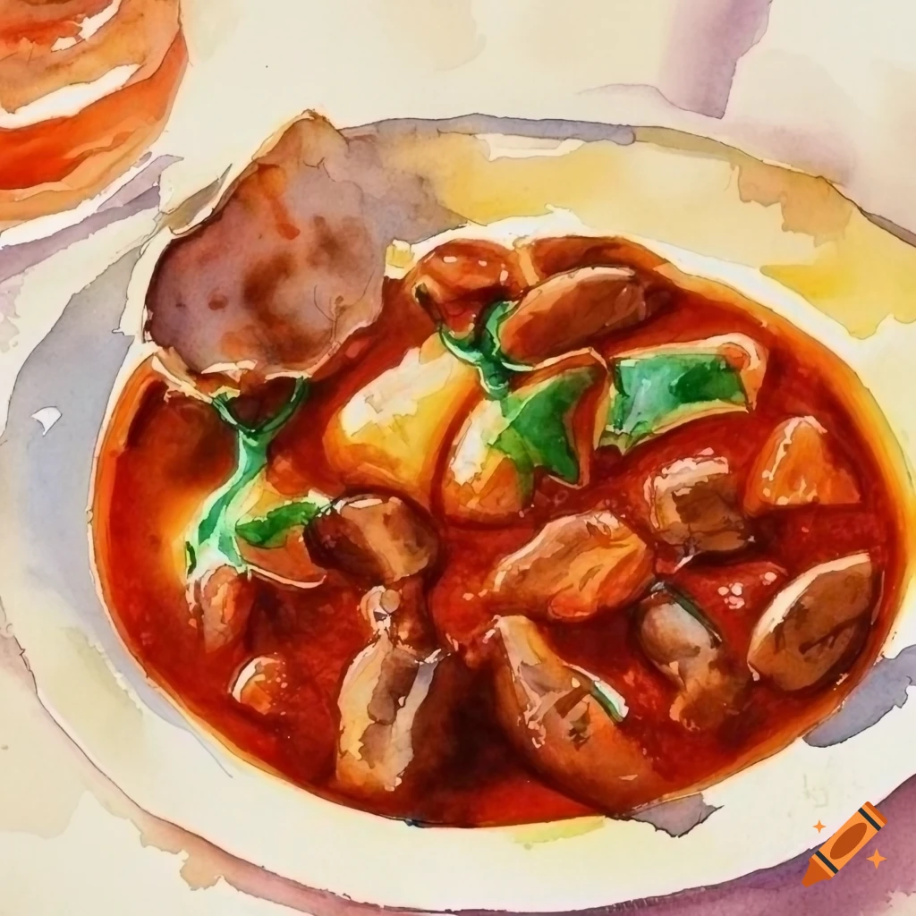 Watercolor painting of hungarian goulash