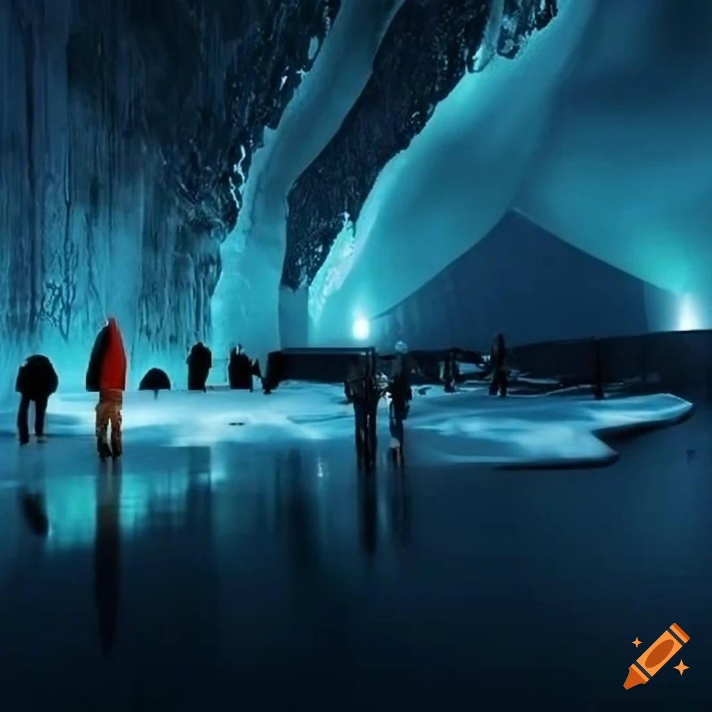 Design brief for immersive polar museum reception area on Craiyon