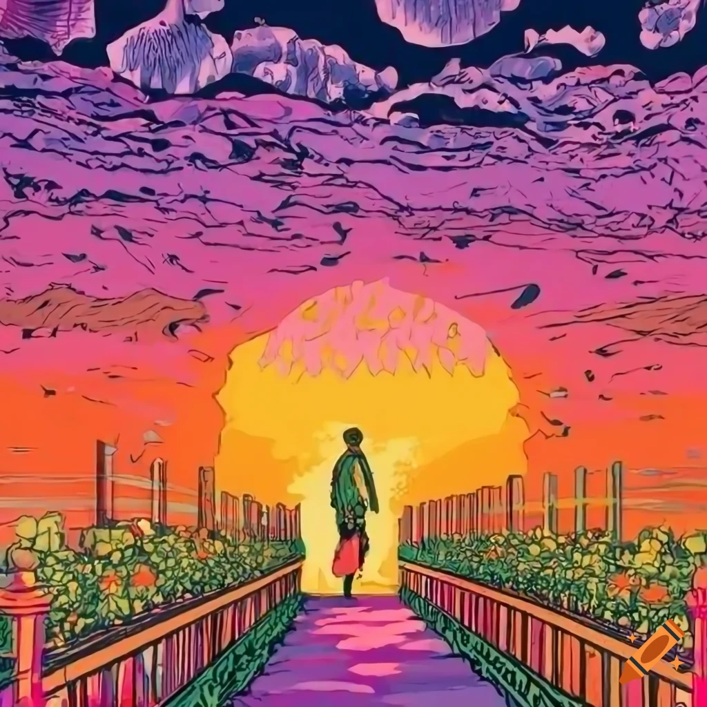 Lithograph of the Garden of EVEN in comic book style on Craiyon