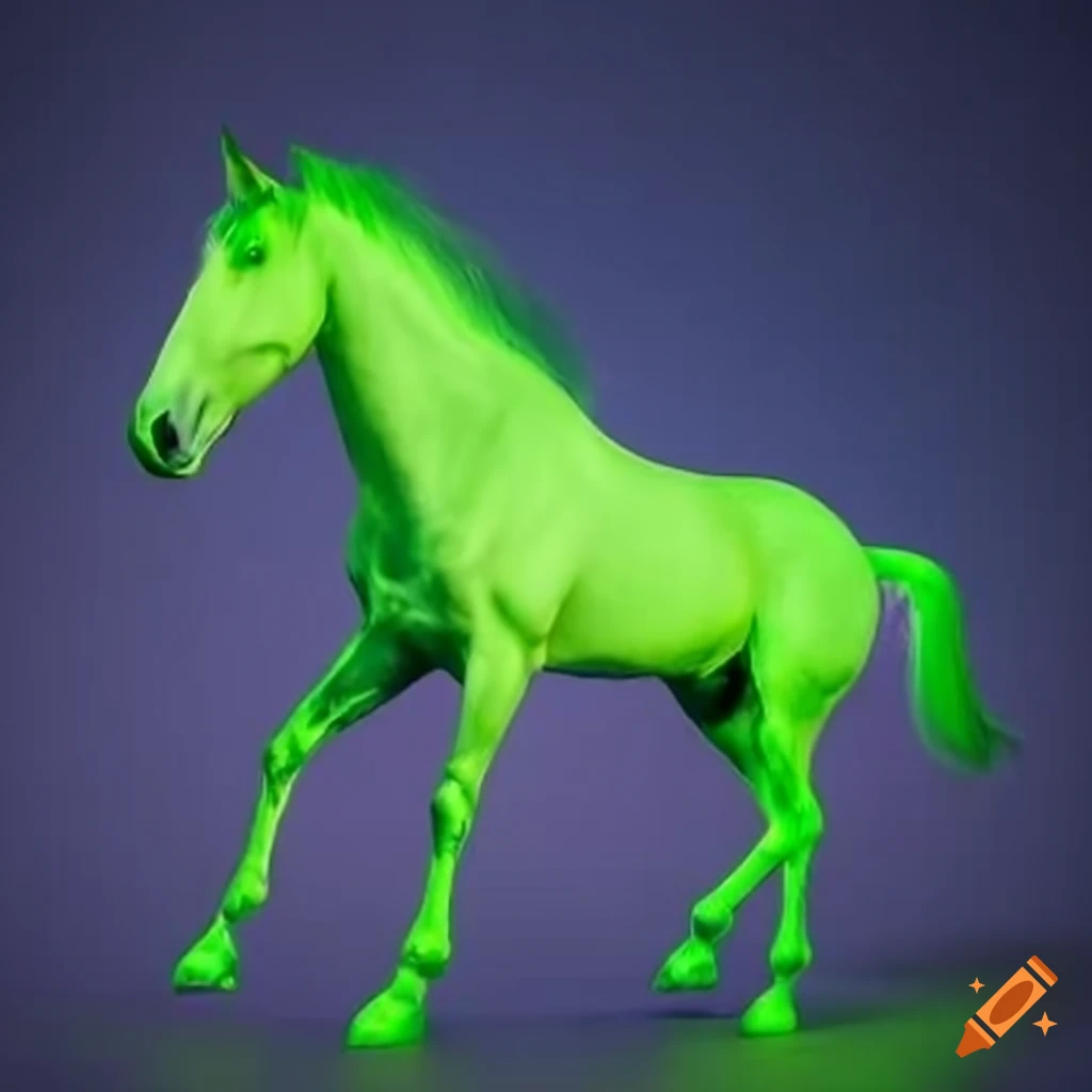 Illustration of a green horse with human legs on Craiyon