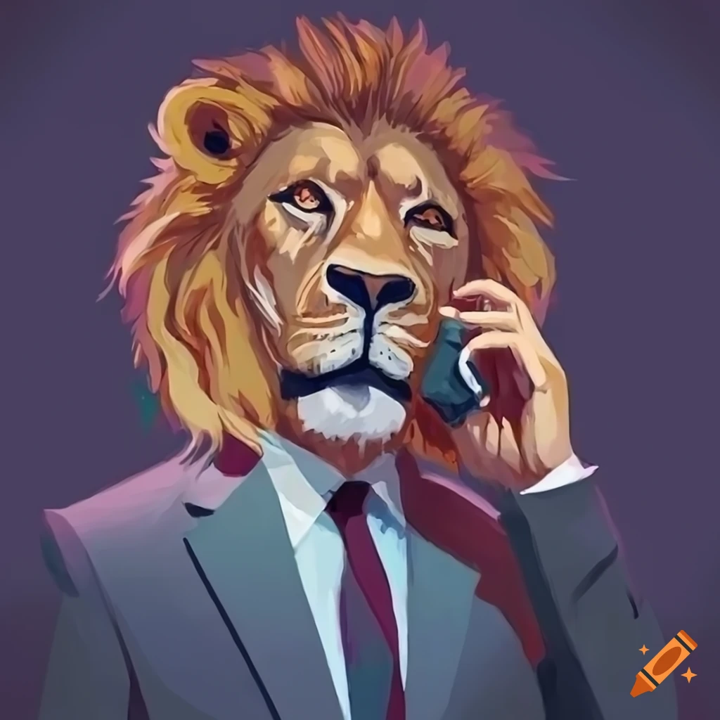 Lion in a suit on the phone on Craiyon