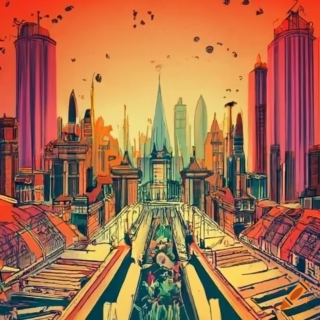 Lithograph illustration of a garden in comic book style on Craiyon