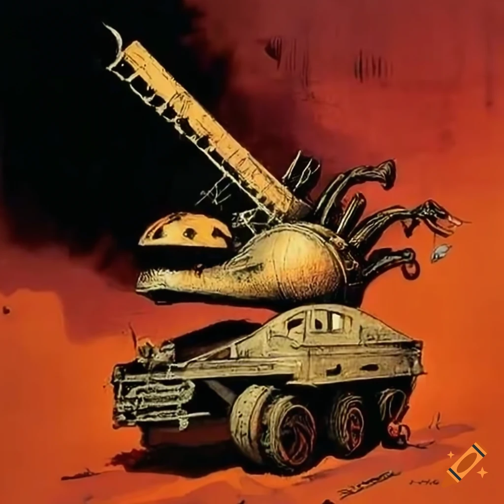 Illustration of a demolition vehicle with hydra shape on Craiyon