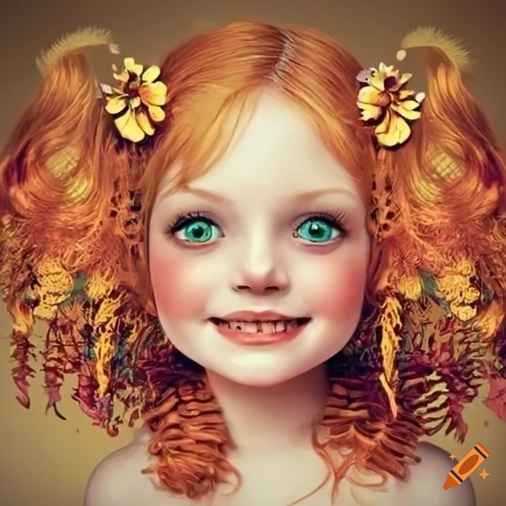 Colorful illustration of smiling ginger-haired girls