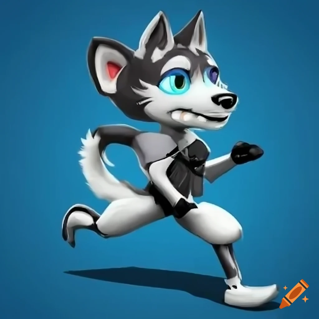 Anthro toon robot husky running on Craiyon