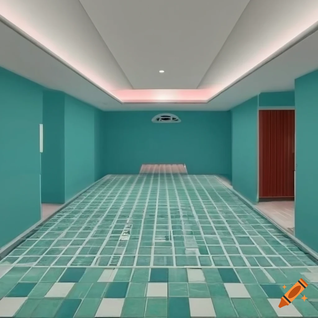 Pastel-colored hotel lobby with mid century modern interior on Craiyon