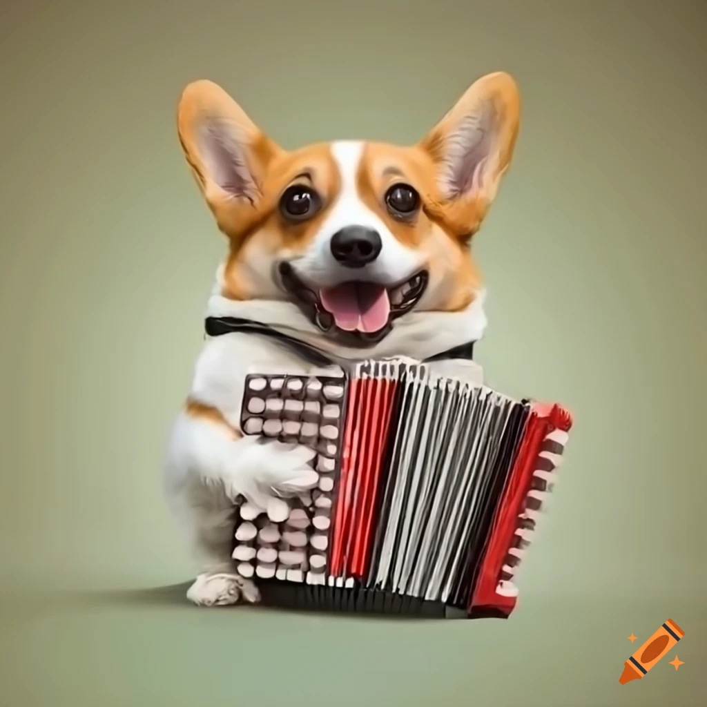 Corgi dog playing accordion on Craiyon