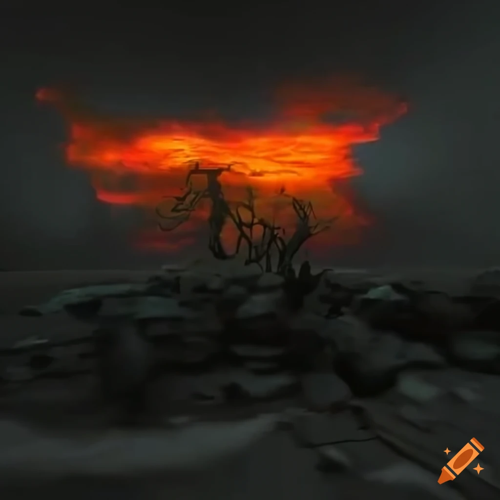 Digital representation of a dark hellscape on Craiyon