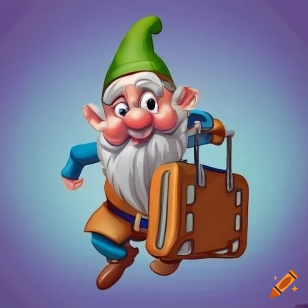 Cartoon dwarf running with a suitcase on wheels on Craiyon