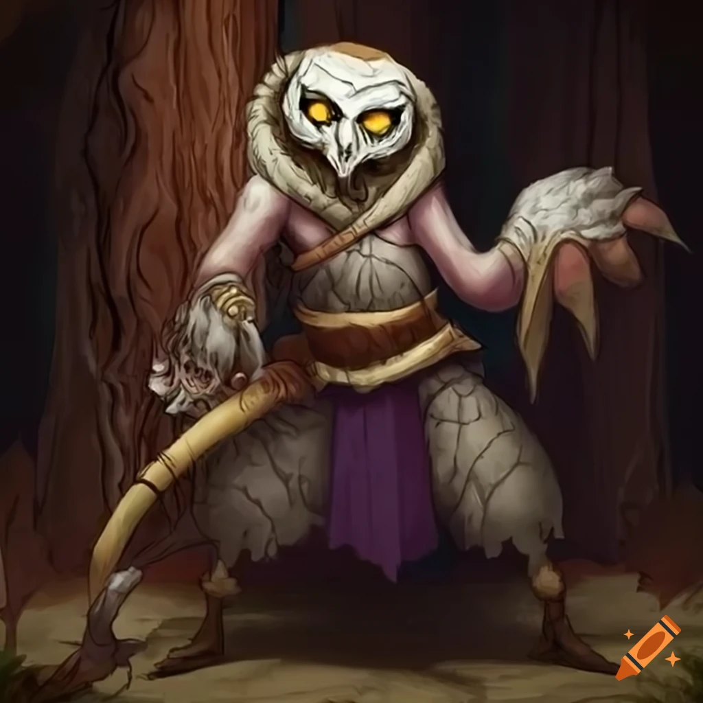 Illustration of an owl-like monk with a ghostly arm on Craiyon