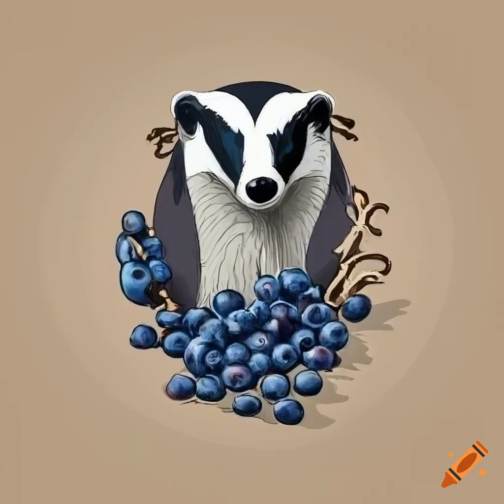 Heraldic design with badger, salamander, and blueberries on Craiyon