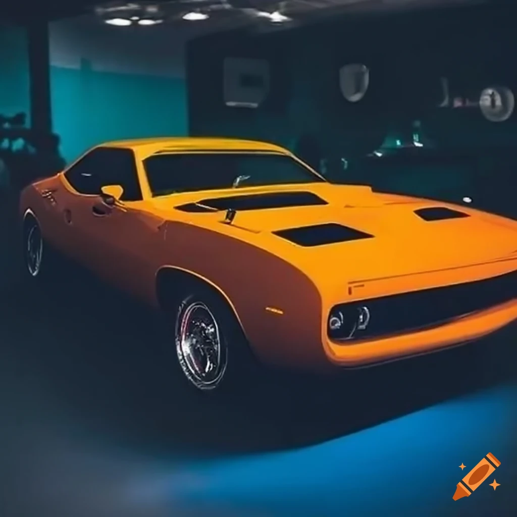 Concept car plymouth cuda in a garage