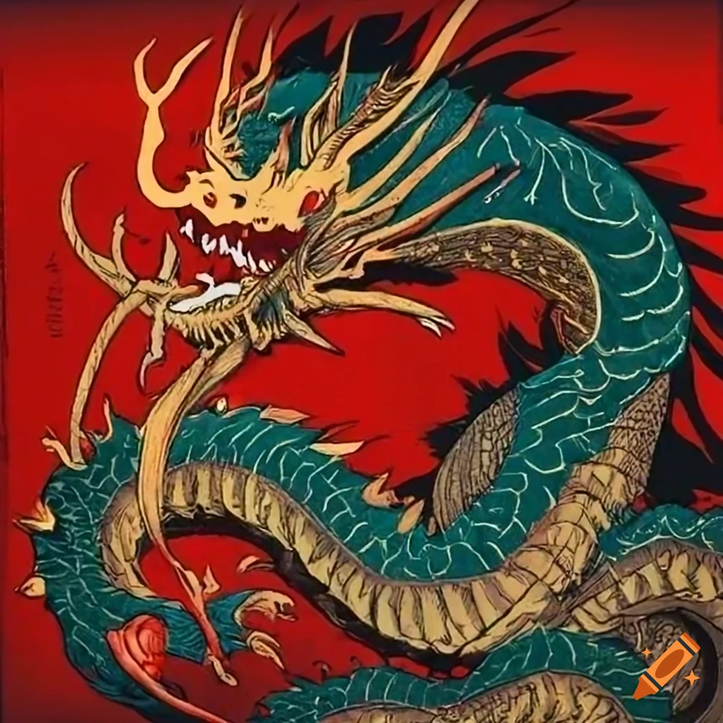 Ukiyo-e style dragon artwork on Craiyon