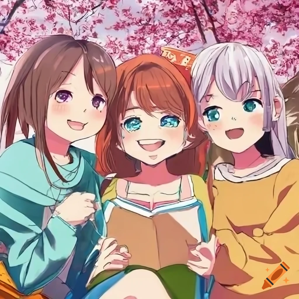 Anime girls studying together on a sunny day on Craiyon