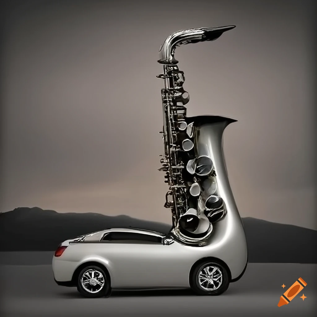 Car shaped like a saxophone on Craiyon