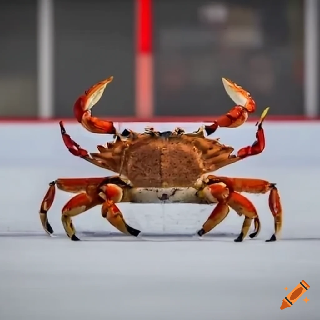 Crab playing ice hockey on Craiyon