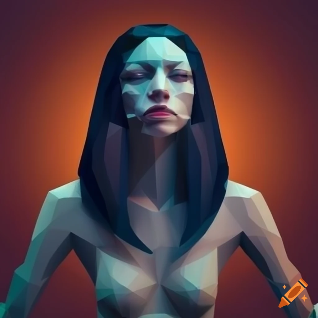 Low poly art of a woman with long black hair on Craiyon