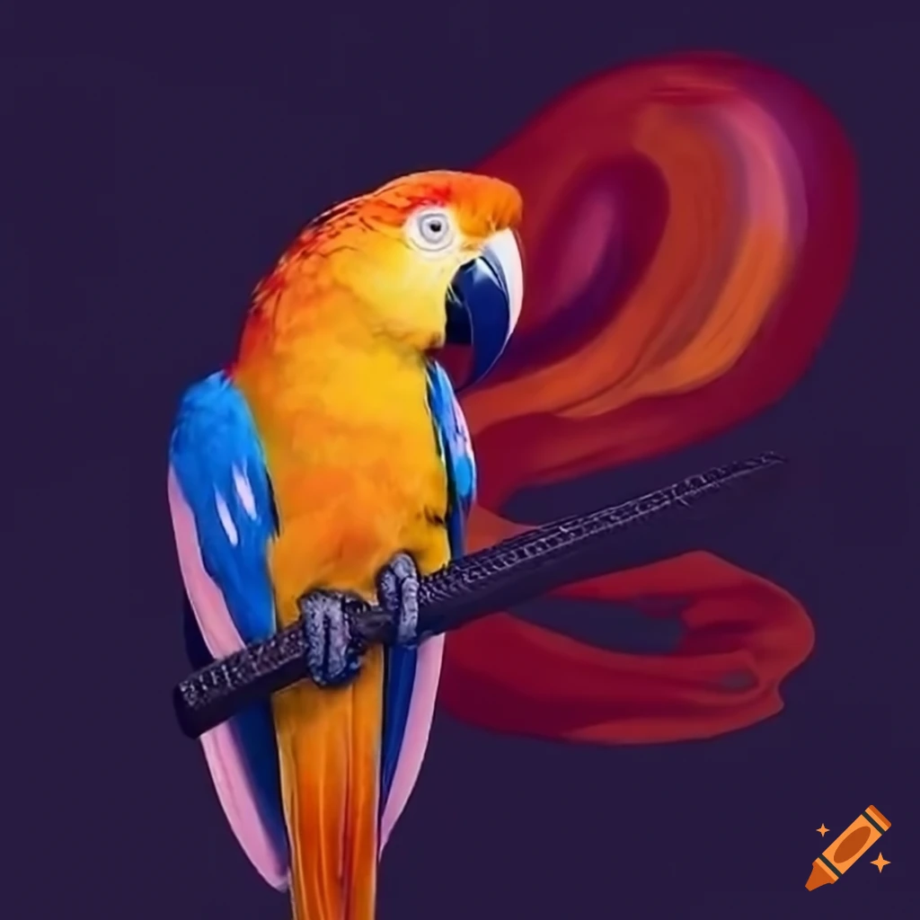 Epic portrayal of a musical parrot god