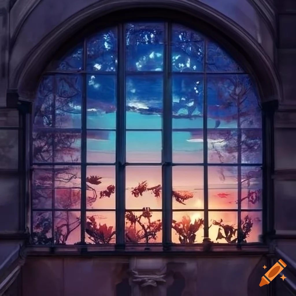 View through crystal window in a garden house