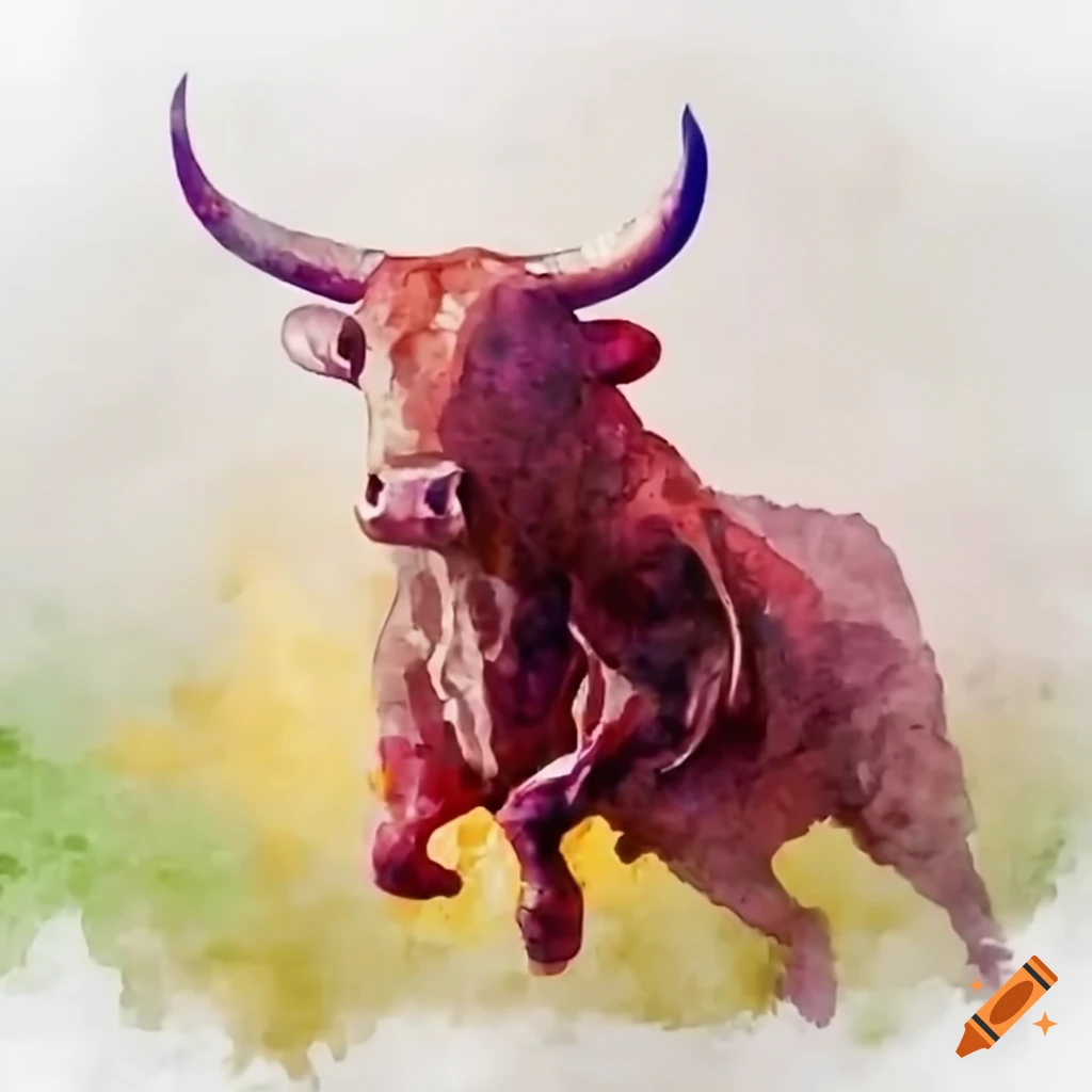 Bull wearing german flag in misty field