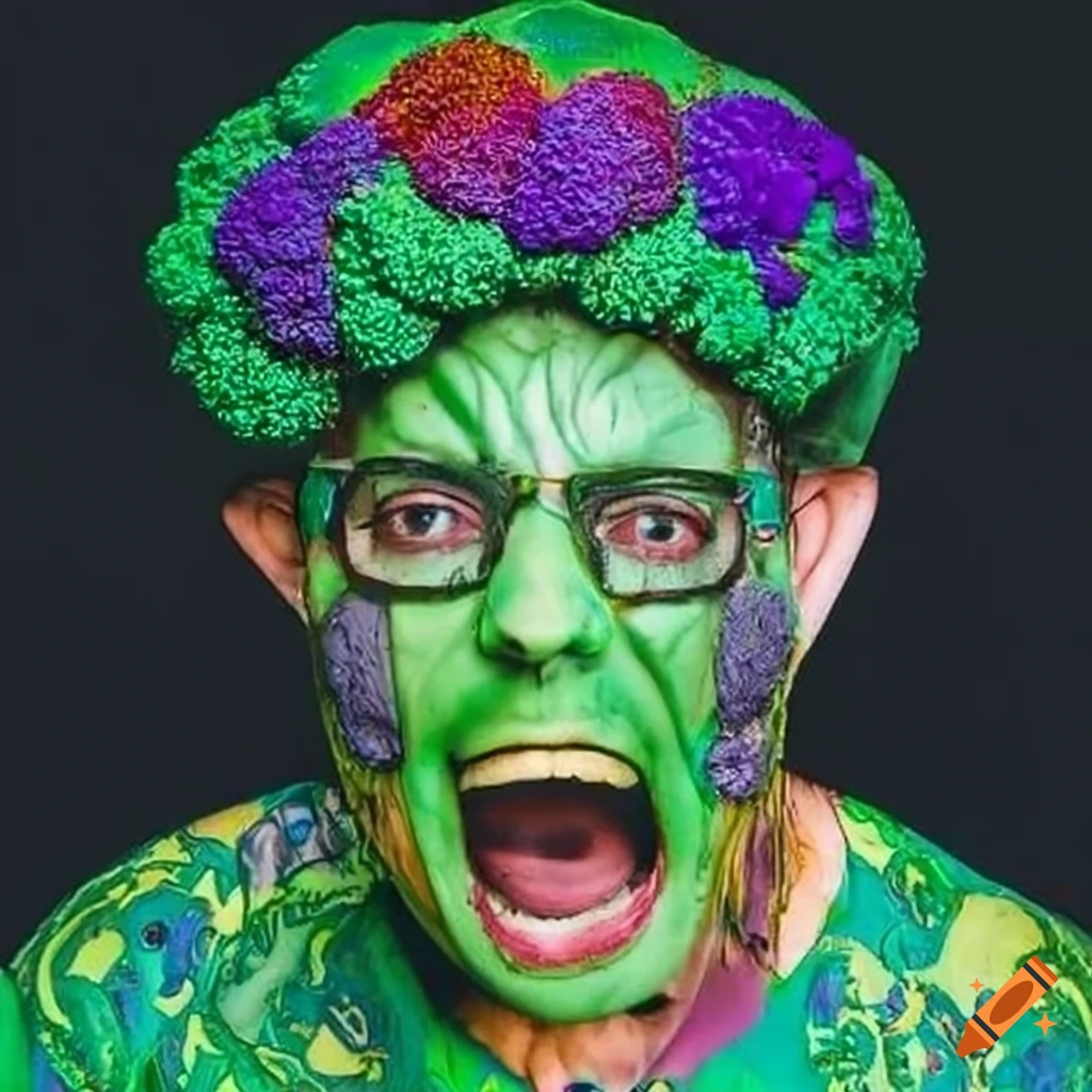 Funny illustration of a broccoli-headed disco man