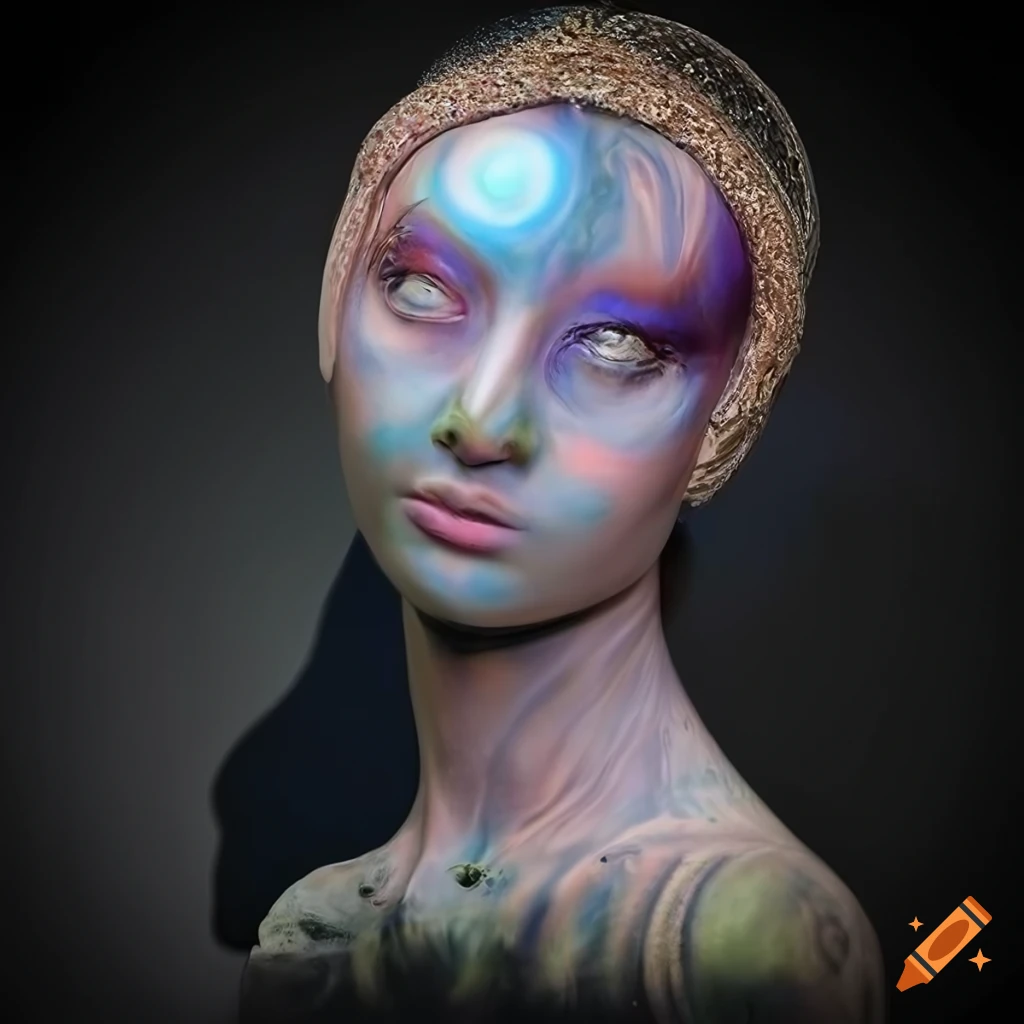 Surreal sculpture with opalescent details on Craiyon