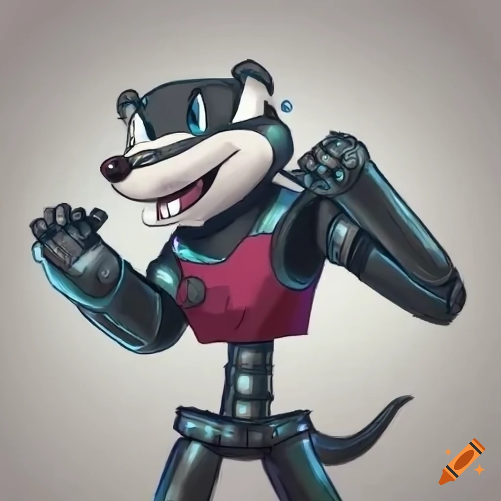 Anthropomorphic cartoon robot badger dancing on Craiyon