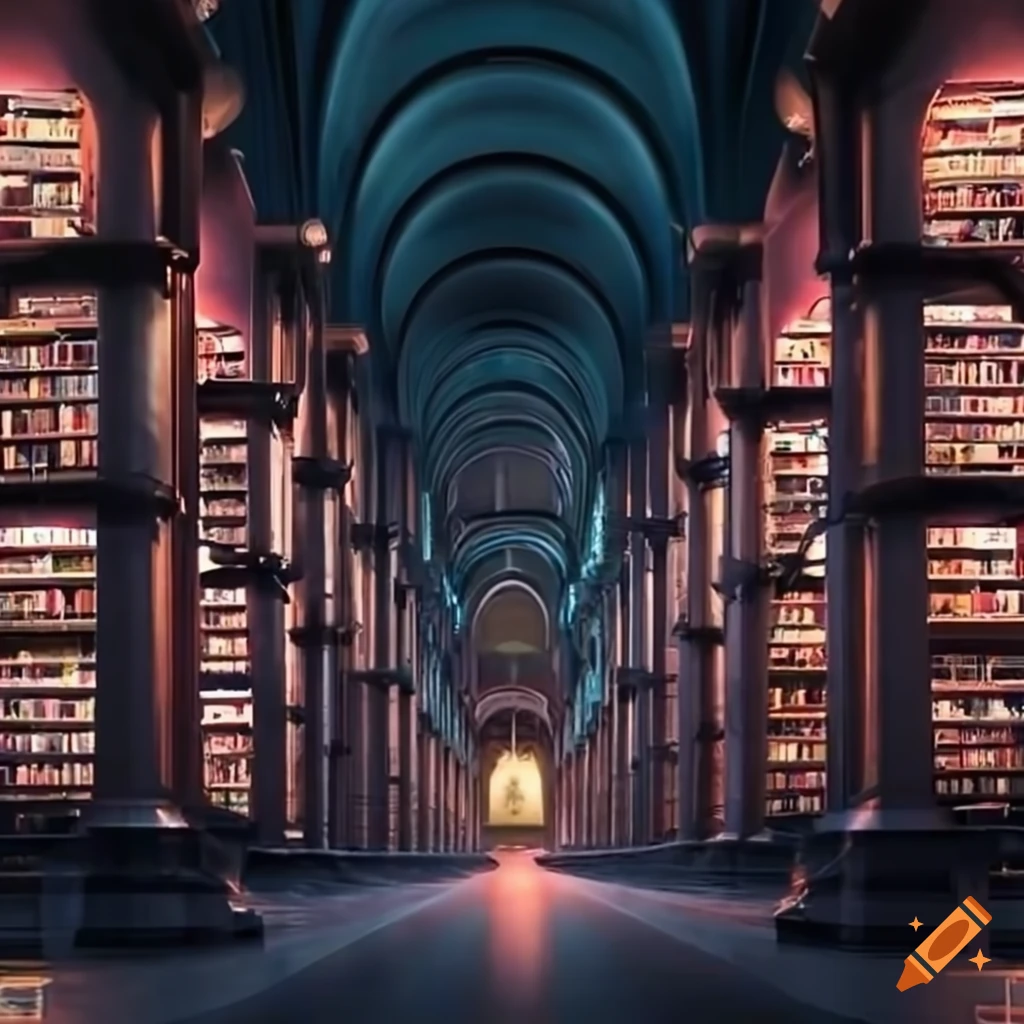 Holographic lights in a futuristic library on Craiyon