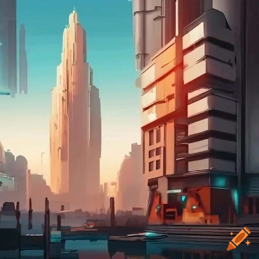 Futuristic cityscape for a sci-fi game on Craiyon