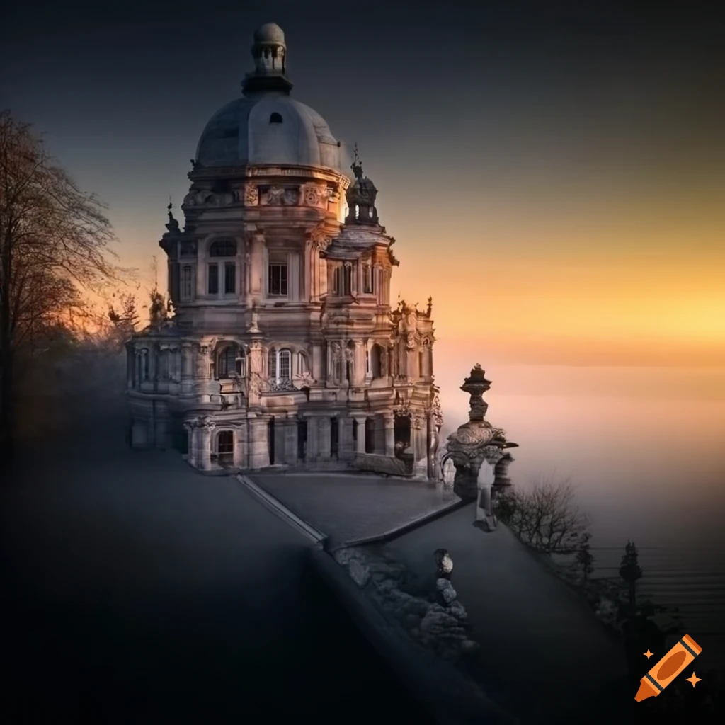 Dawn light shining through crystal windows in a garden house