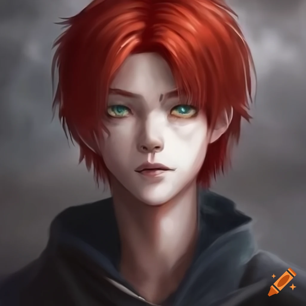 Red-haired young wizard in striped jumper on Craiyon