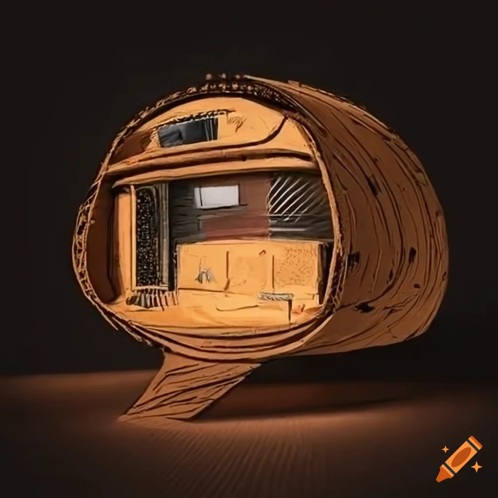 Detailed technical drawing of a retro futurism living pod made from ...