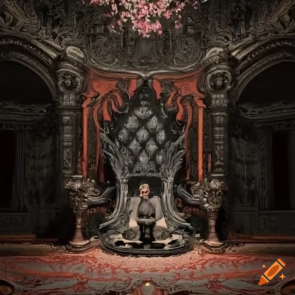 Dark fantasy throne room with sakura tree and magic circle on Craiyon