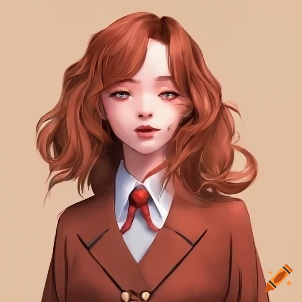 Stylish schoolteacher with long auburn hair on Craiyon