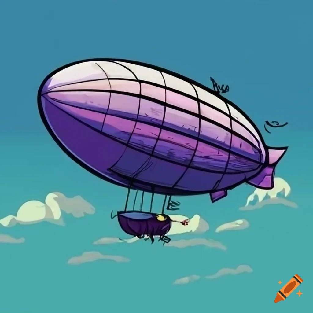 Zeppelin flying through clouds in Adventure Time style on Craiyon