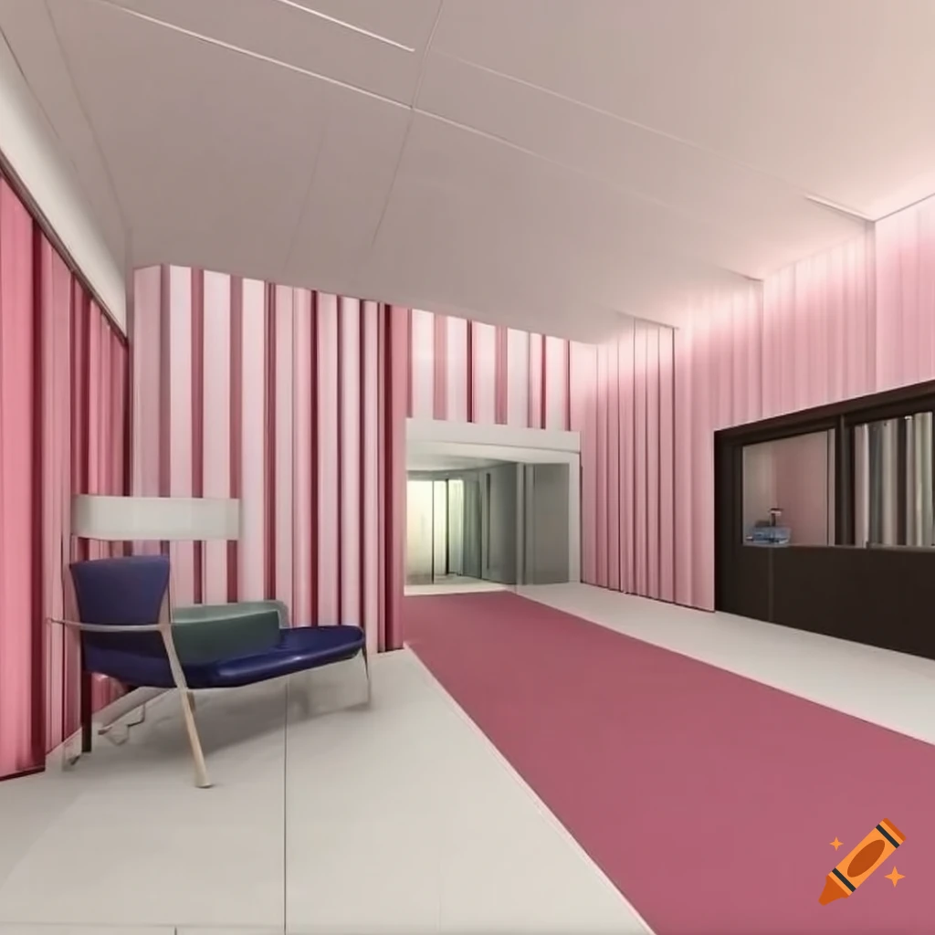 Mid century modern hotel lobby with pastel candy colors on Craiyon
