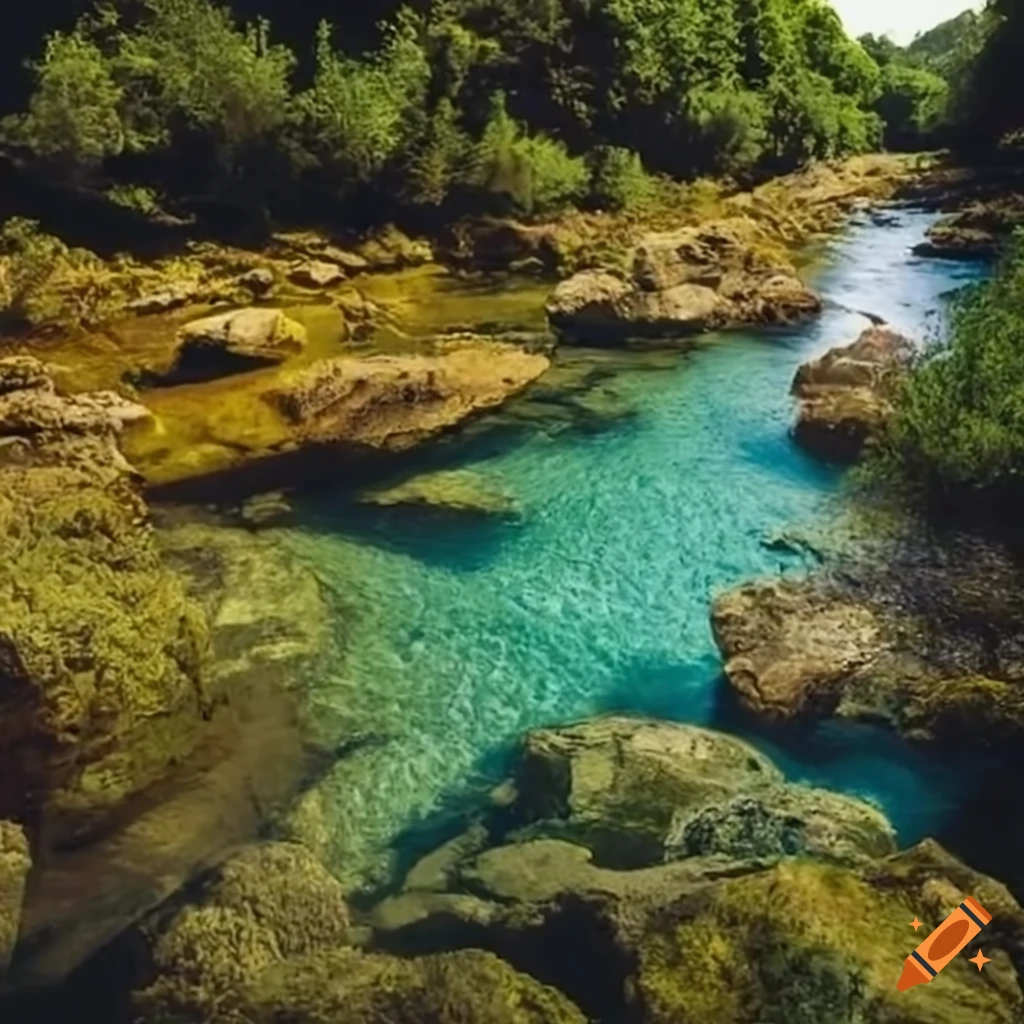 A serene view of a small river in a mediterranean landscape on Craiyon