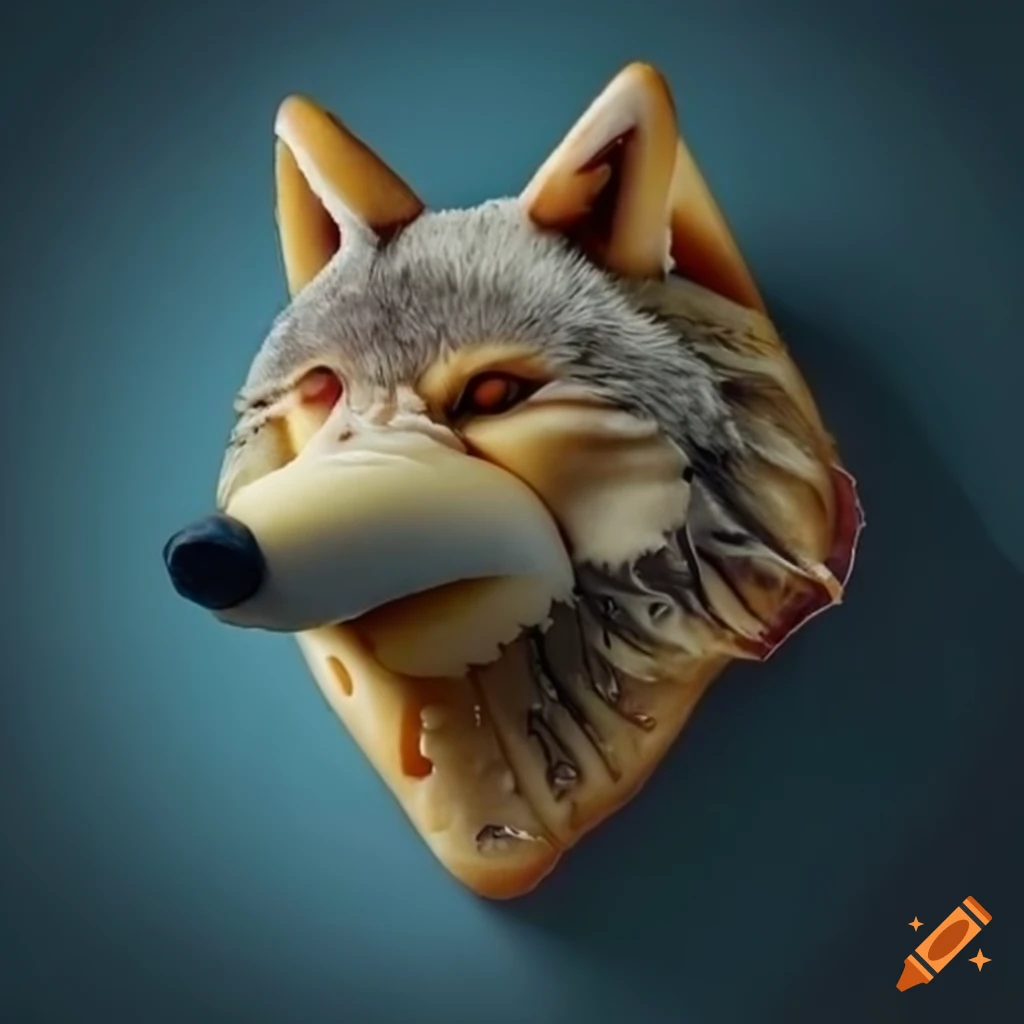 Artistic sculpture of a wolf made of cheese slices on Craiyon