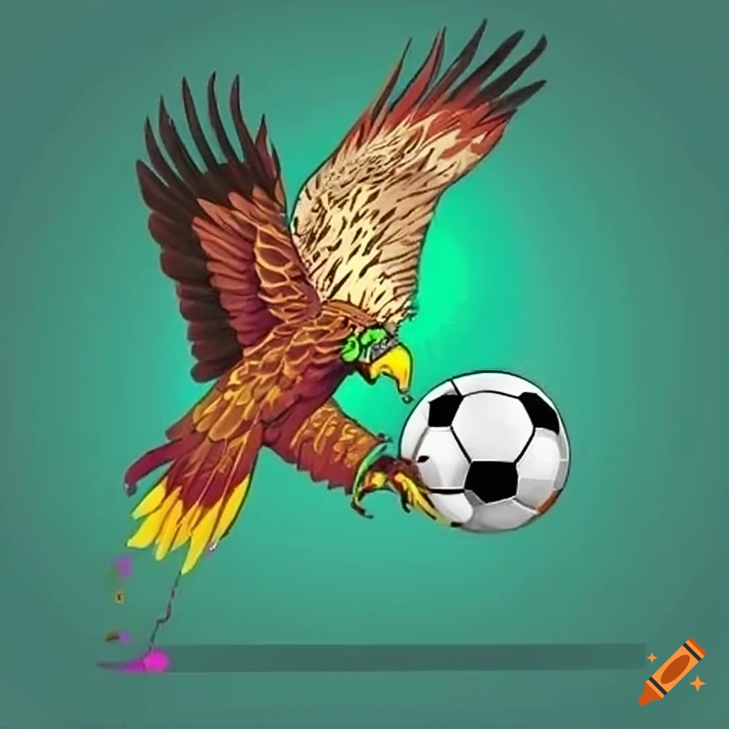 Hawk playing soccer in green and white kit on Craiyon