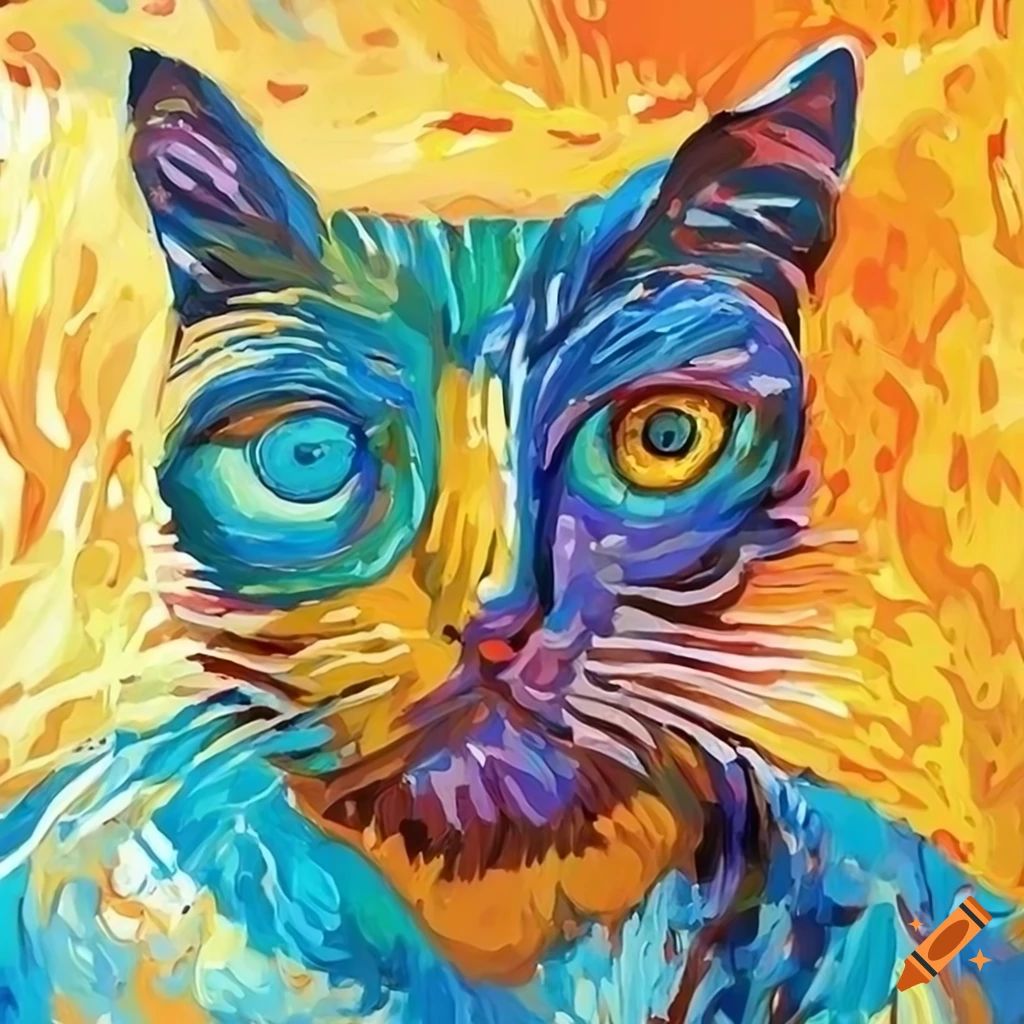 Abstract cat painting in van gogh style on Craiyon