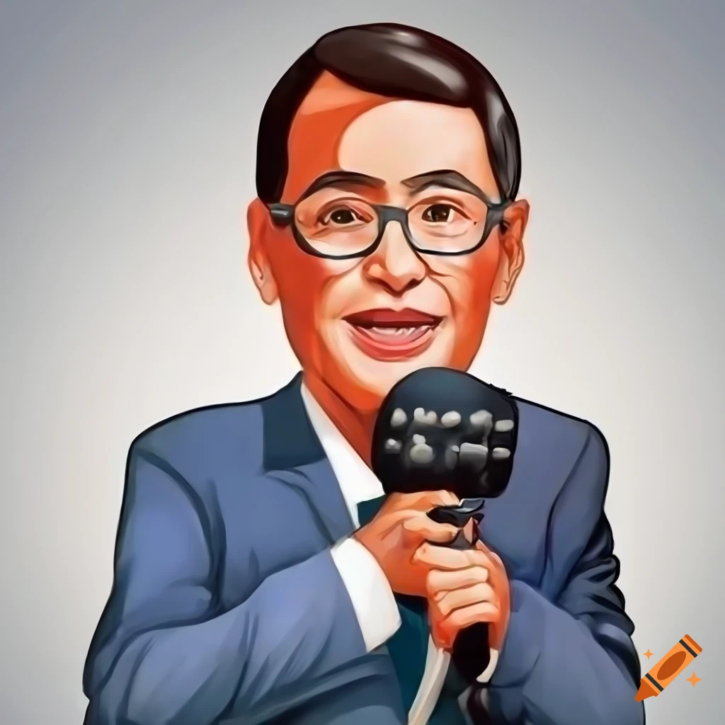 Cartoon portrait of a TV reporter on Craiyon