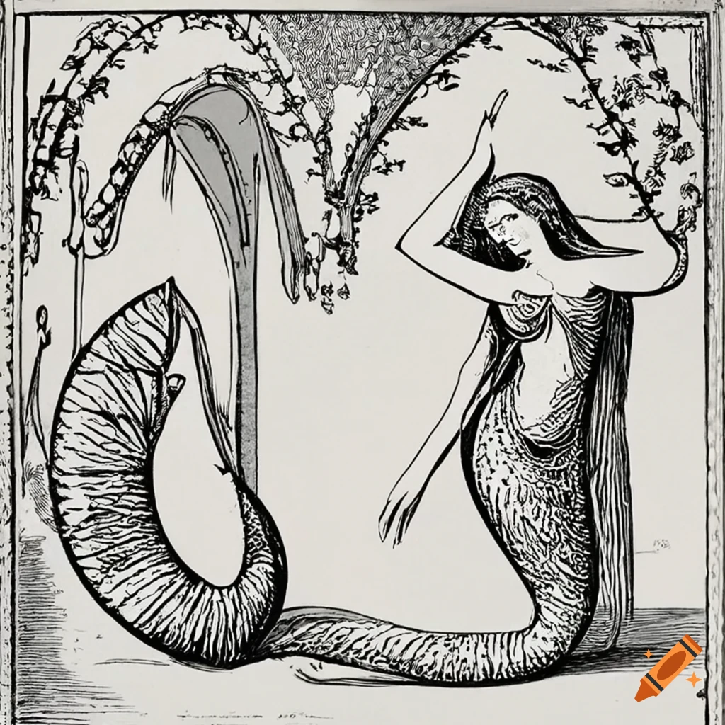 Medieval engraving of a mermaid on Craiyon