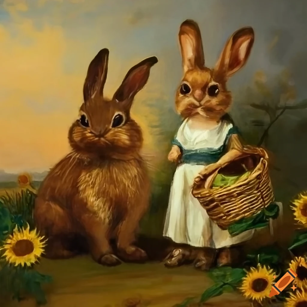 Impressionistic painting of rabbits with sunflowers on Craiyon
