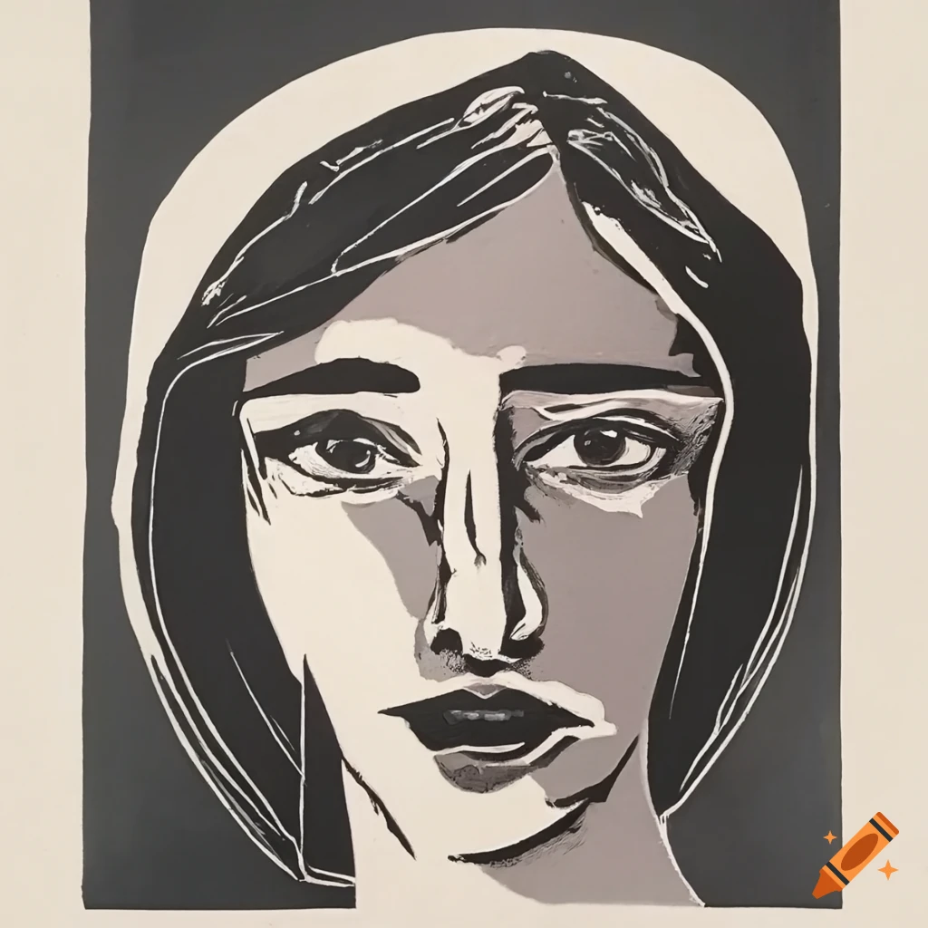 Herod's daughter with john the baptist in a linocut style on Craiyon