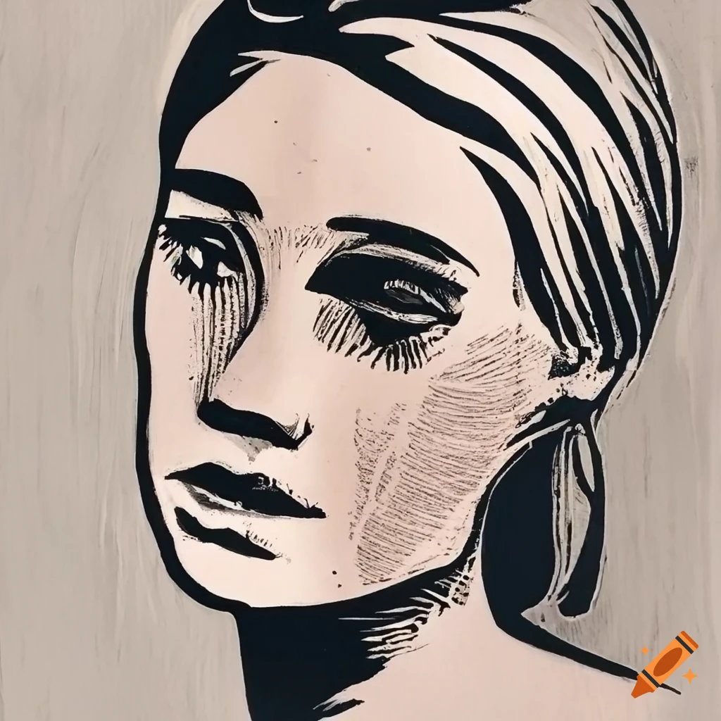 A portrait in lino print style on Craiyon