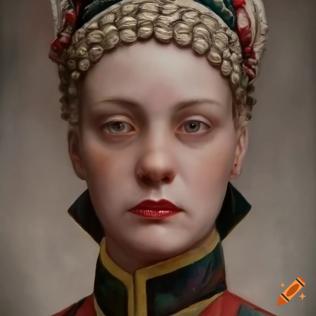 Sculpted face with intricate details and vivid colors