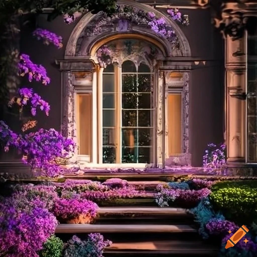 View of a garden house with crystal windows in the morning haze