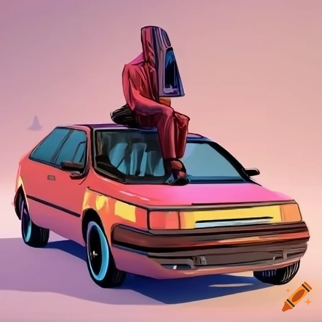 Retro-futuristic car with a man in front on Craiyon