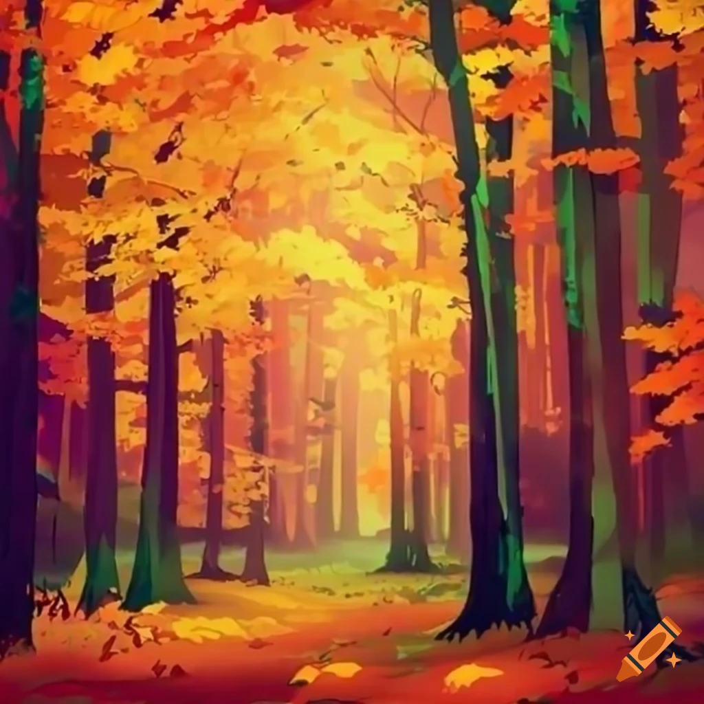 Vibrant anime forest in autumn on Craiyon
