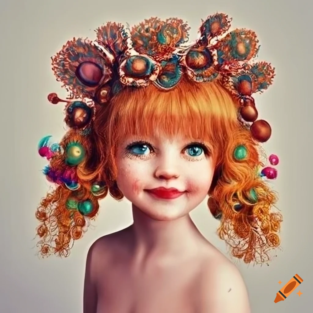 Colorful illustration of cute ginger-haired girls on Craiyon